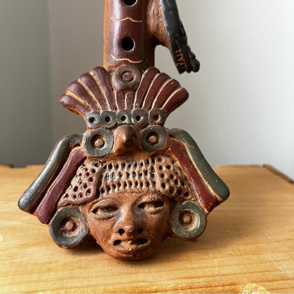 Vintage | Other | Aztec Clay Instrument With Ornate Design Faces And ...